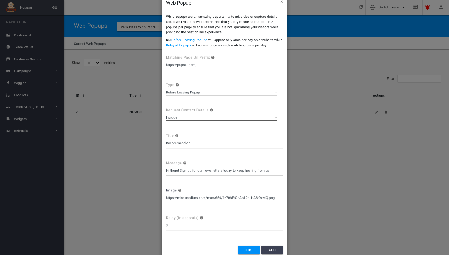 Creating Web Popups - Pupsai