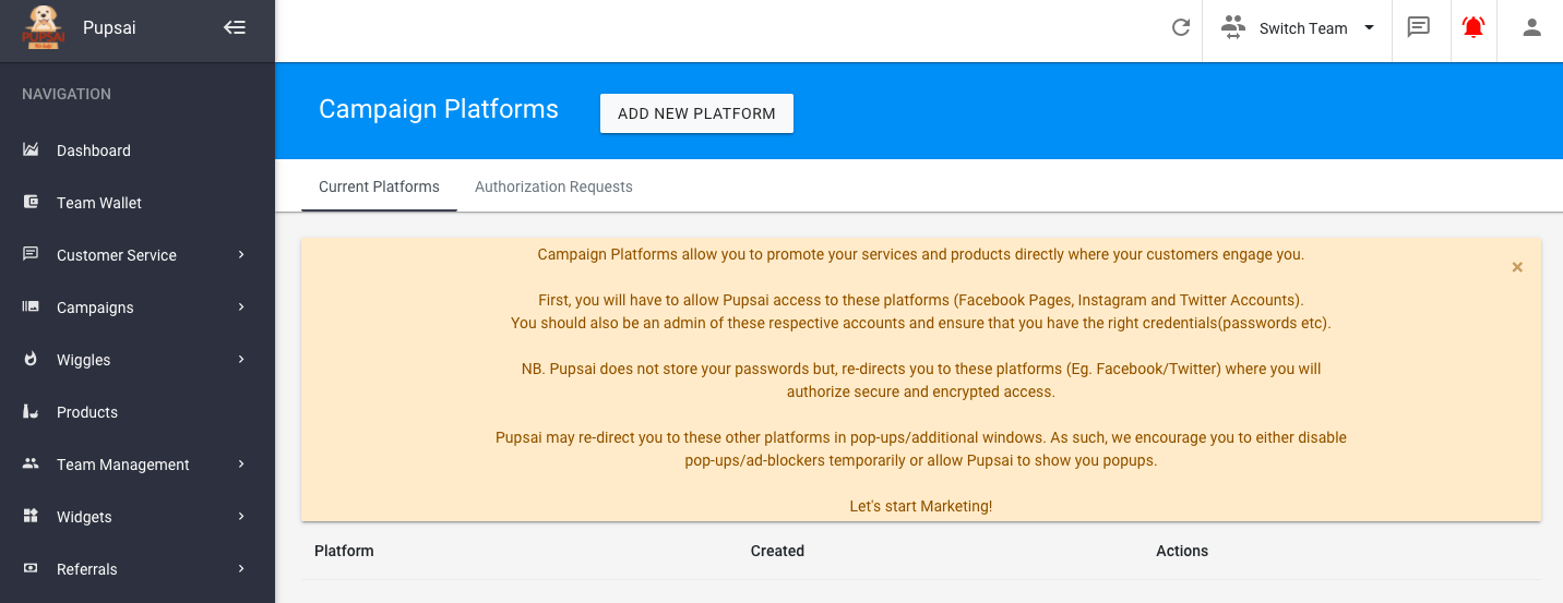 Adding A Campaign Platform - Pupsai